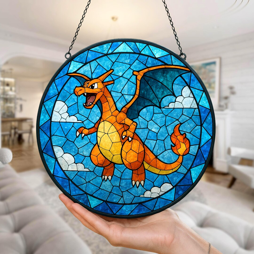 Charizard Dragon Stained Glass Suncatcher – UV Printed Window Hanging ...