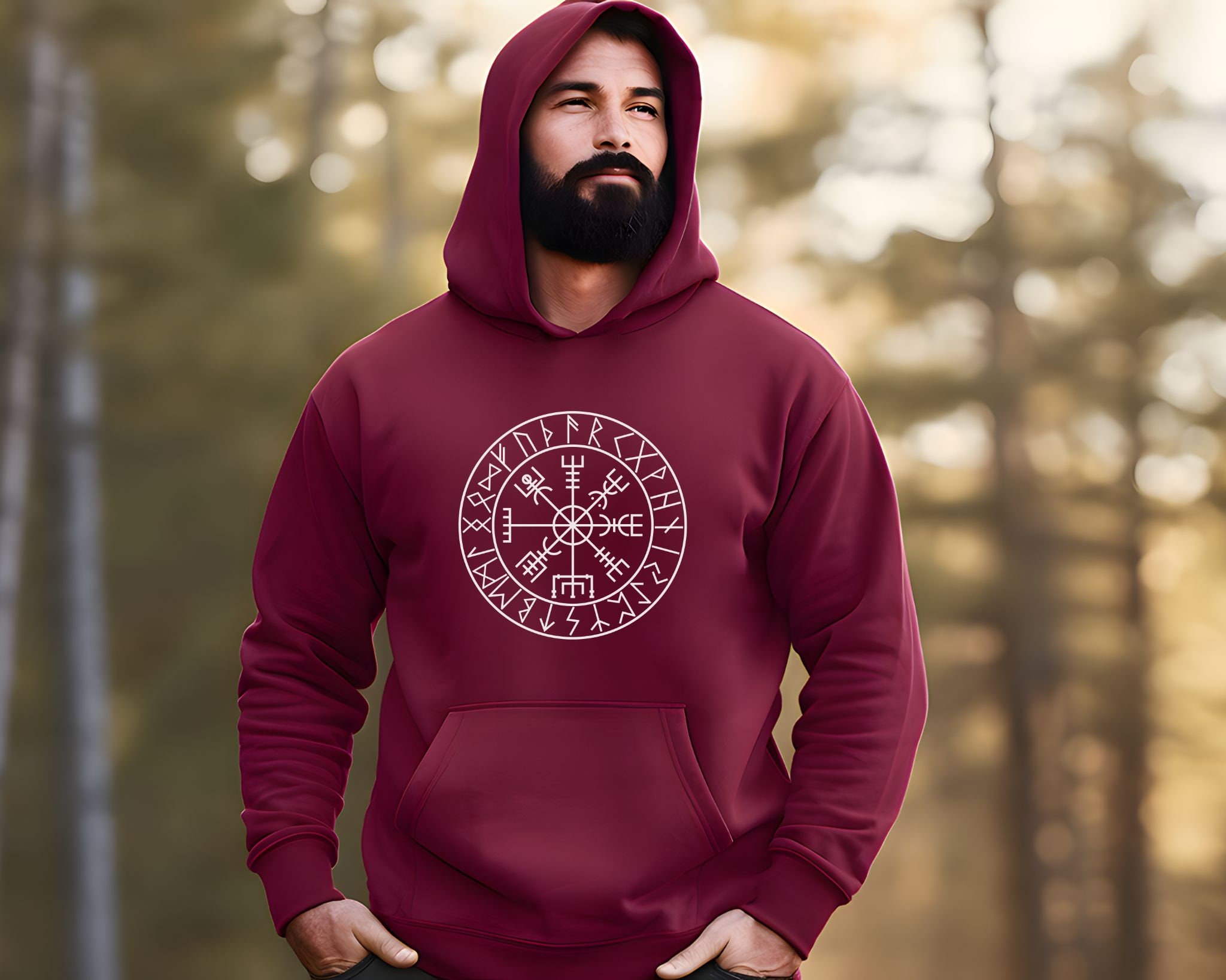 Vegvisir Viking Compass Hoodie Sweatshirt, Runes Goth Pullover Men ...