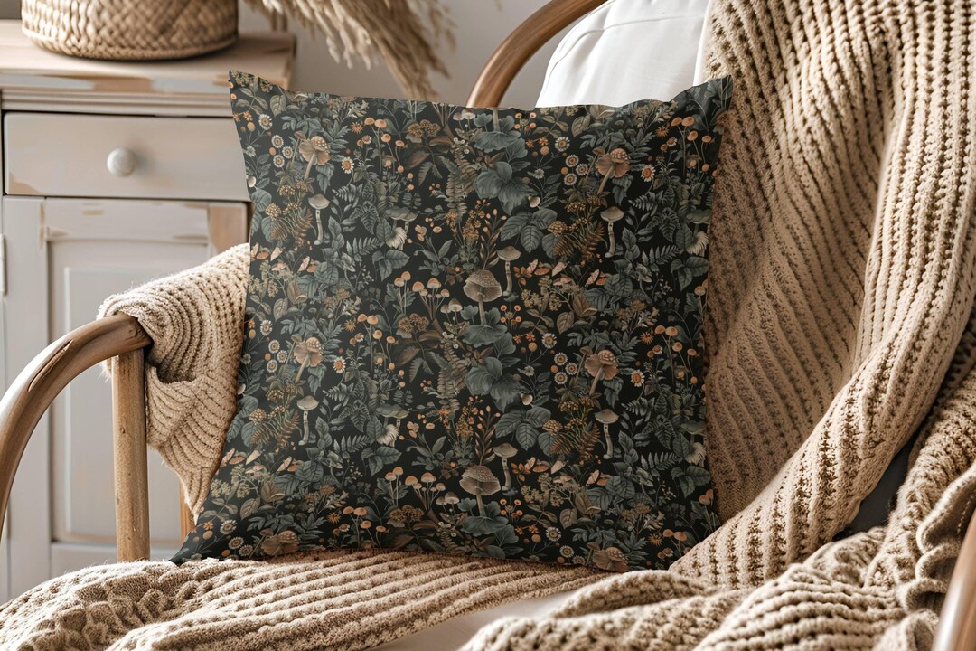 Dark Floral Botanical 2 Pillow Fall Throw Pillow Cover Woodland Nursery ...