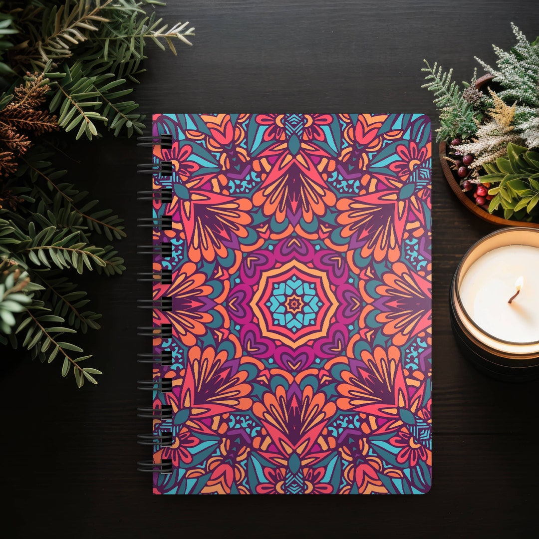 Abstract Boho Festive Mandala 1.5, Spiral Notebook Journal, Ruled Line ...