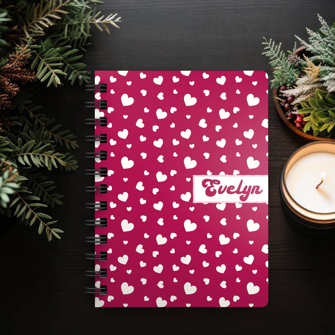 Personalized Spiral Notebook for Women Girls Kids White Hearts Berry ...