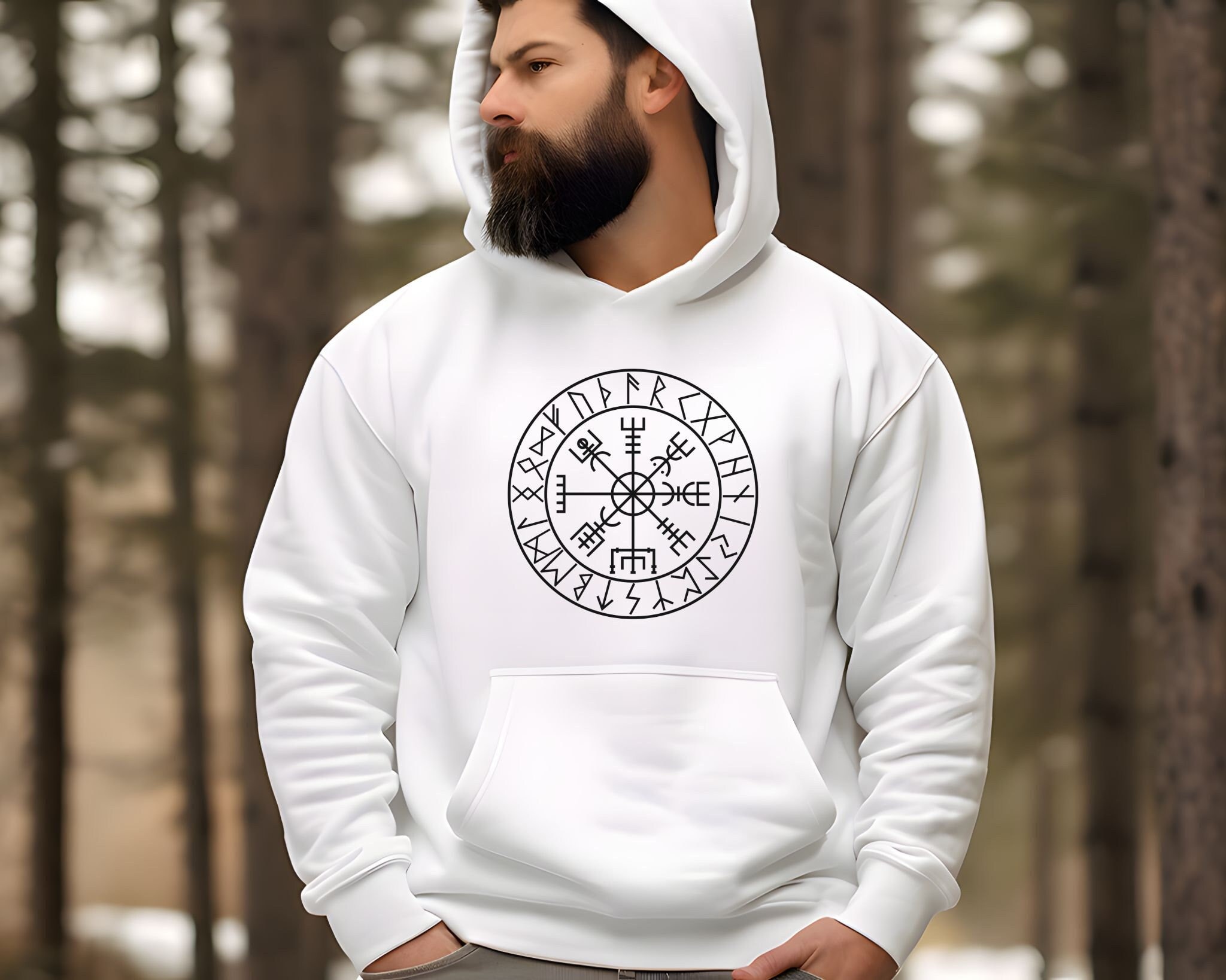 Vegvisir Viking Compass Hoodie Sweatshirt, Runes Goth Pullover Men ...