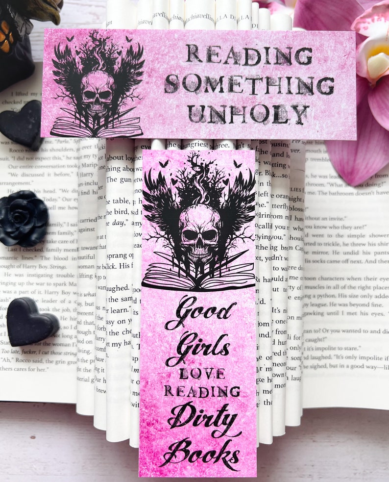 Reading Something Unholy Double-sided Quote Bookmark | Skull | Pink ...