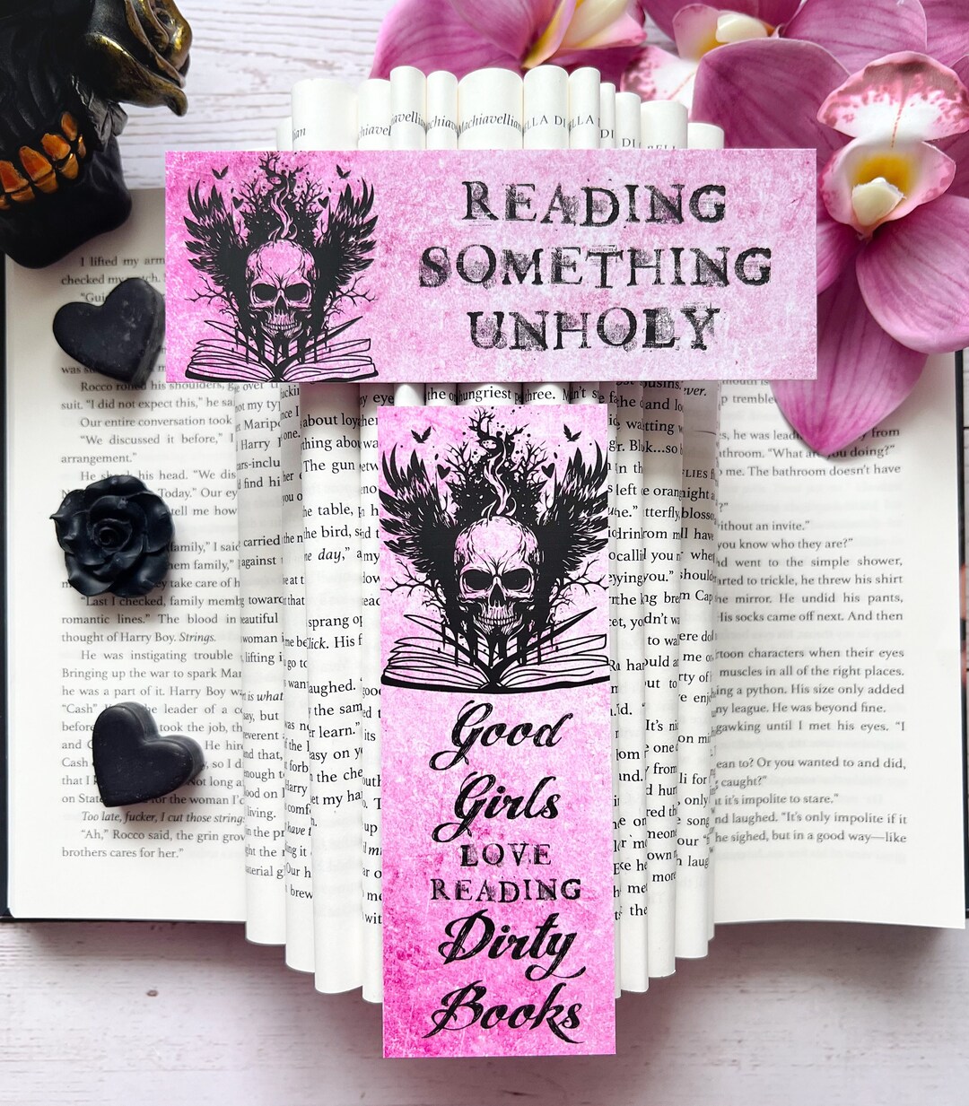 Reading Something Unholy Double-sided Quote Bookmark | Skull | Pink ...