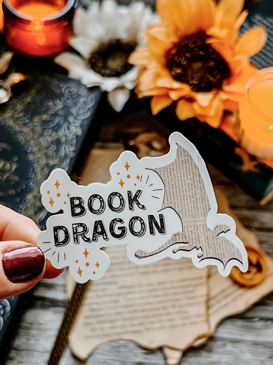 Book Dragon Sticker | Kindle Sticker | Laptop Sticker | Water Bottle ...