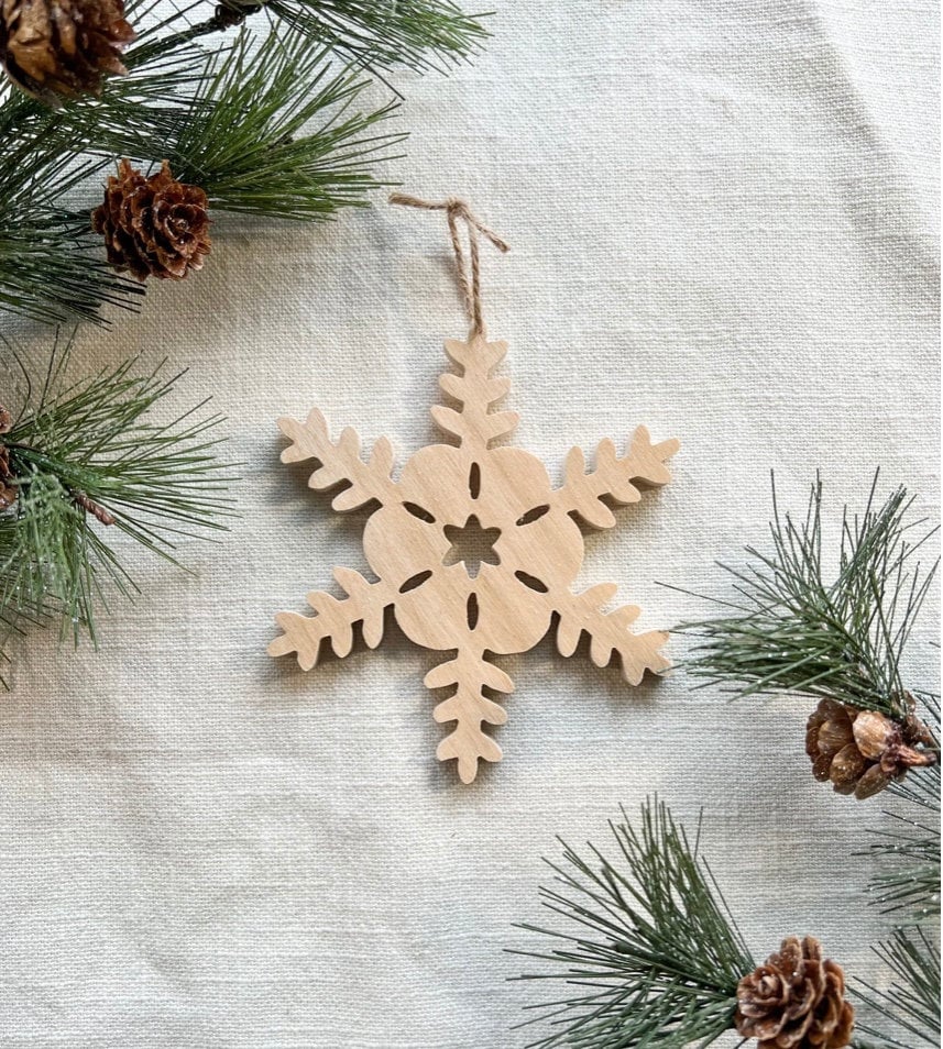 Wooden Snowflake Christmas Tree Ornaments - Hand Crafted 3 Piece Set ...