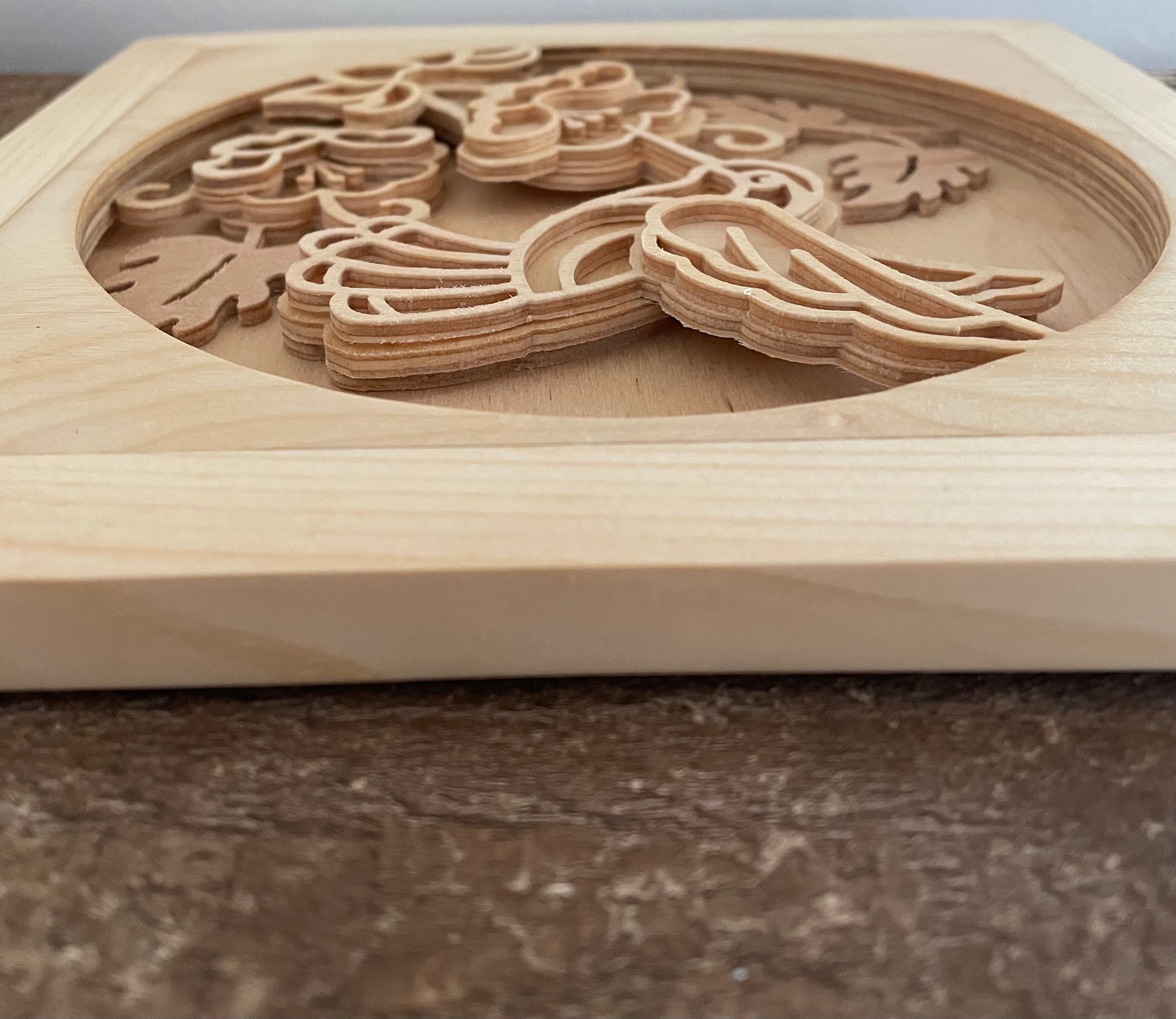 Hummingbird Layered & Framed 3d Wall Art Decor - Natural Baltic Birch ...