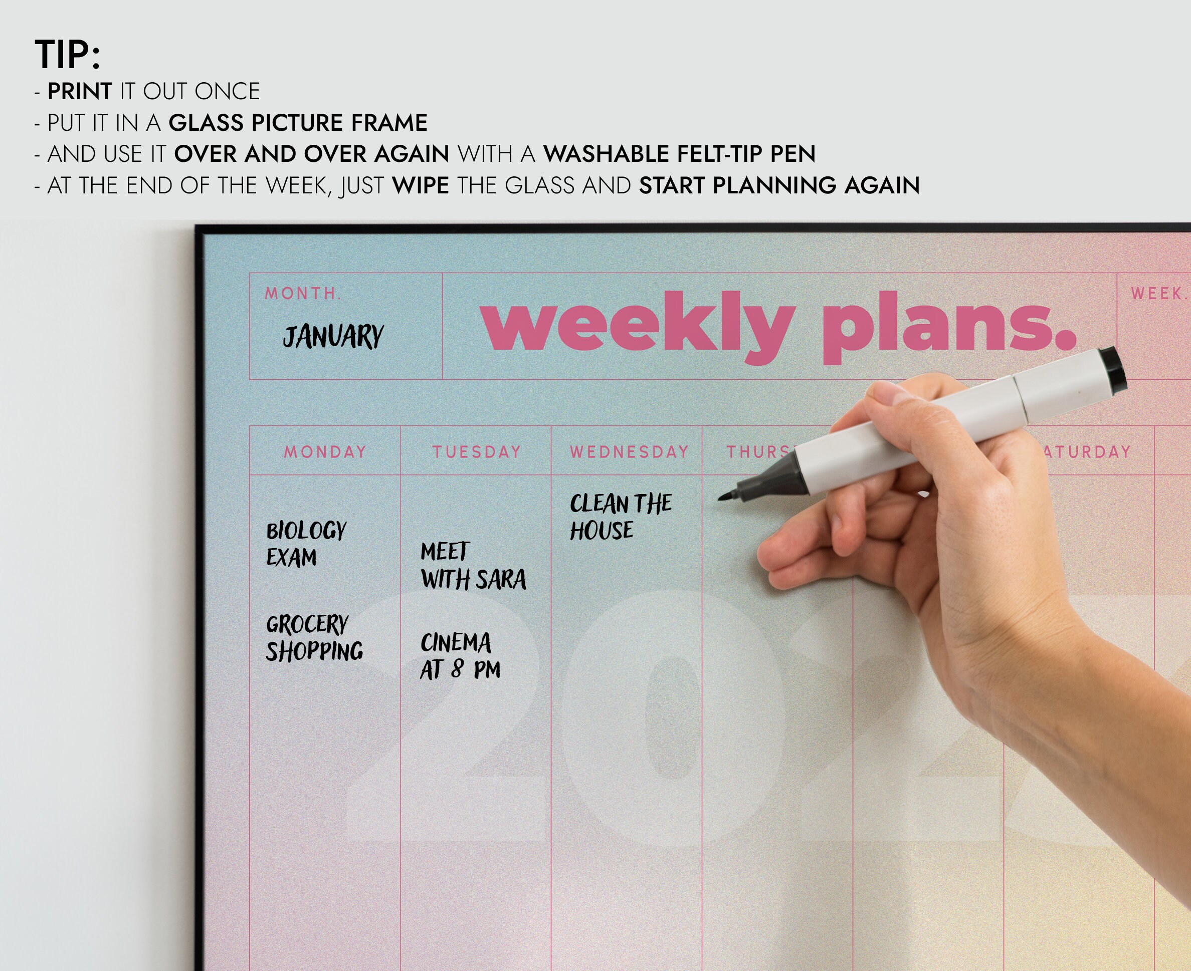 UPDATED TO 2024 Pastel Printable Weekly Planner, Neon Planner, Reusable ...