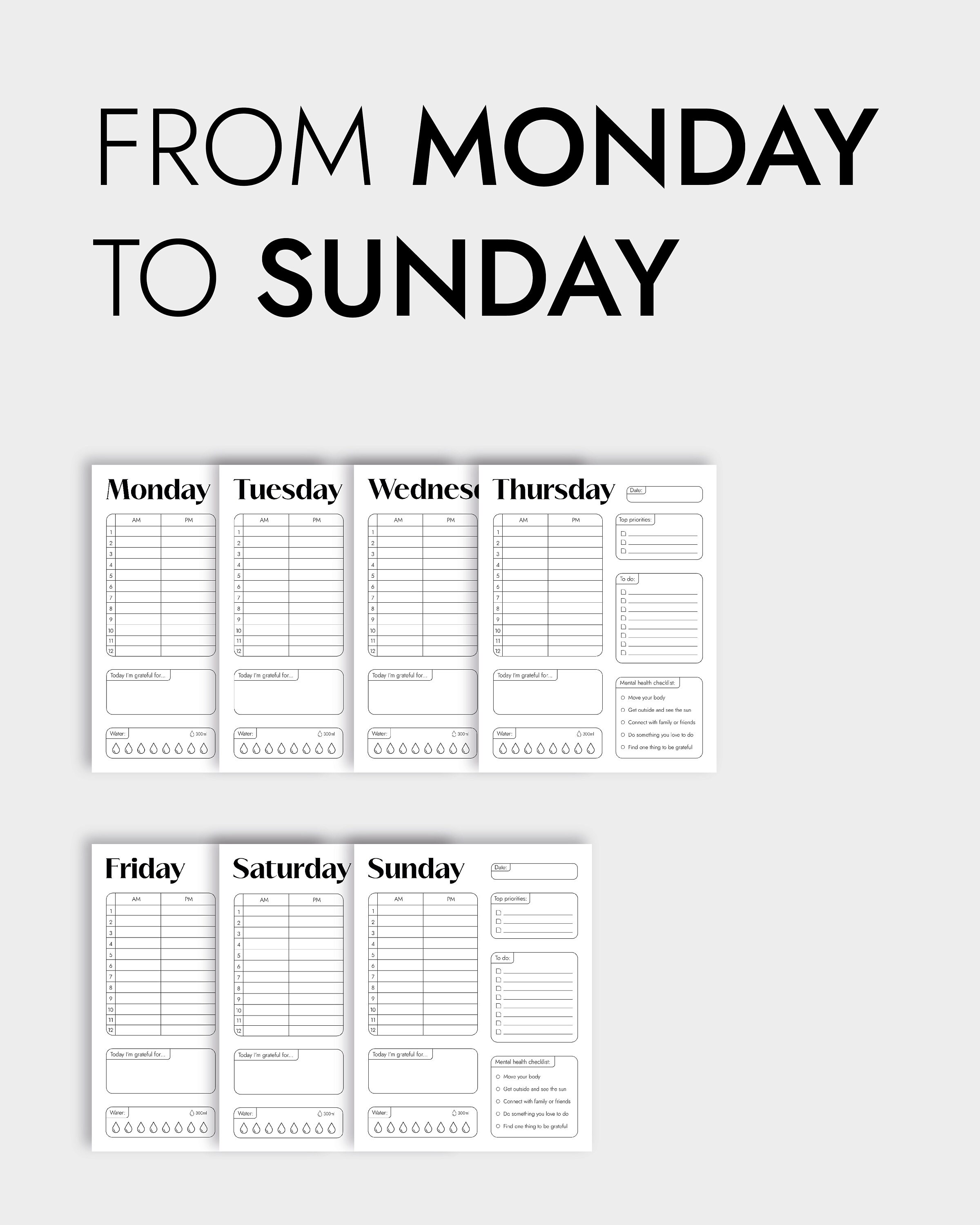 Weekly Planner Printable Mental Health Minimalist Weekly - Etsy