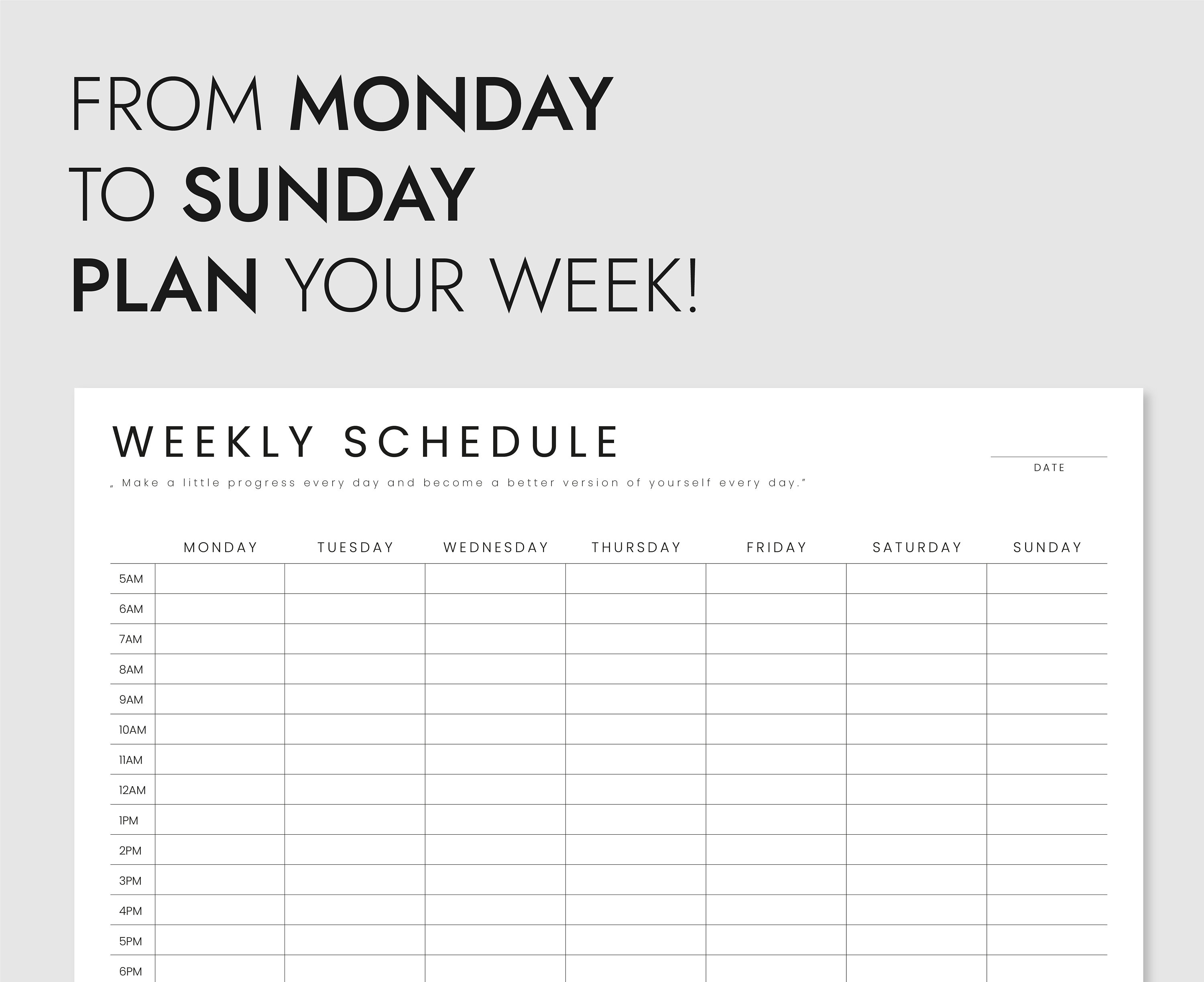 Hourly Weekly Schedule Printable Planner Daily Planner - Etsy