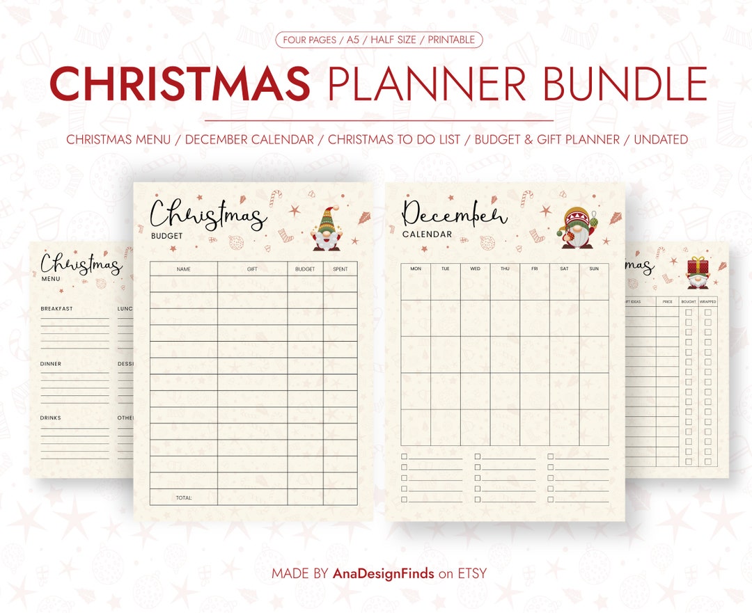 Christmas Planner Printable, Holiday Planner, Planner Bundle, Gift and ...
