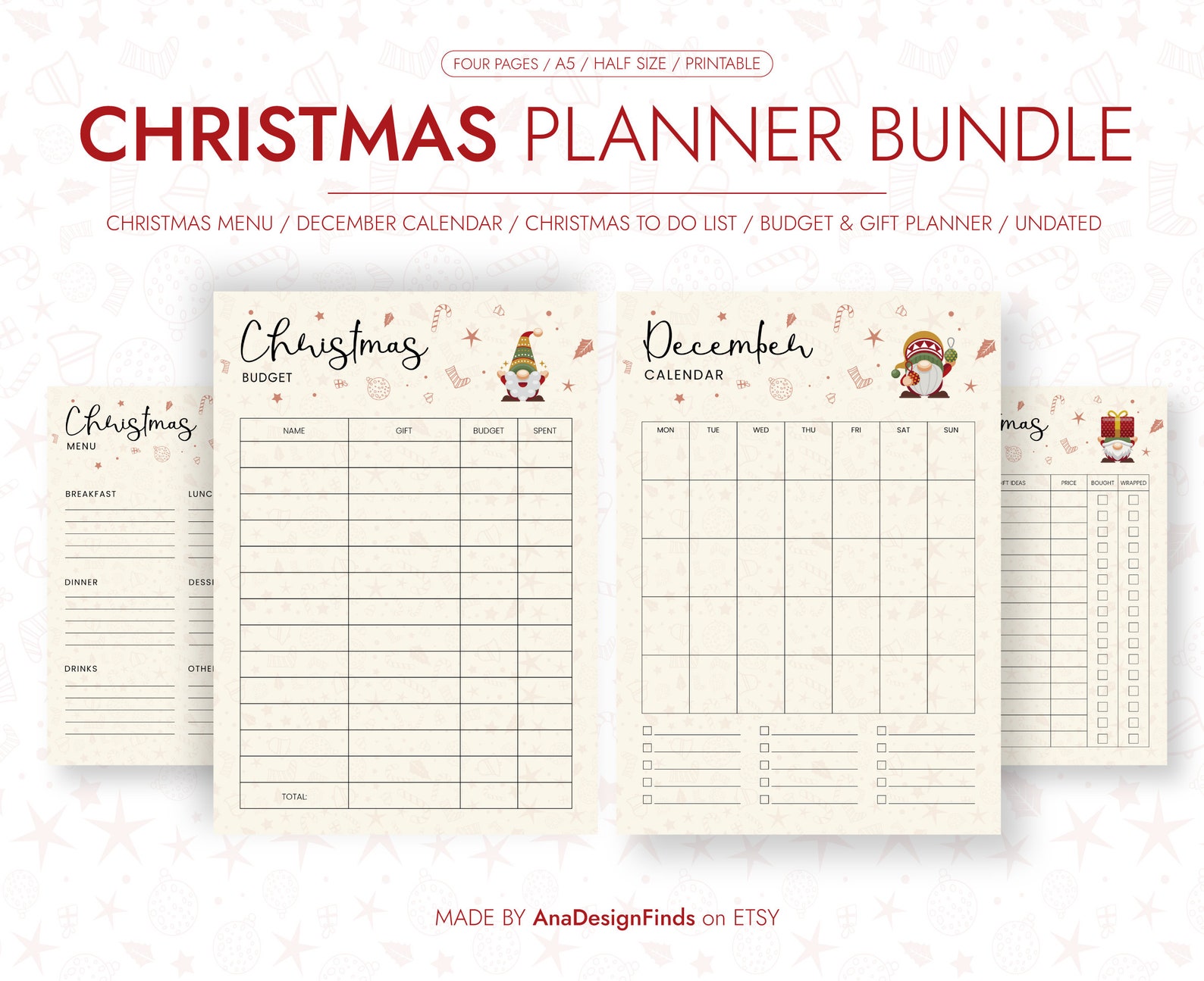 Christmas Planner Printable, Holiday Planner, Planner Bundle, Gift and ...