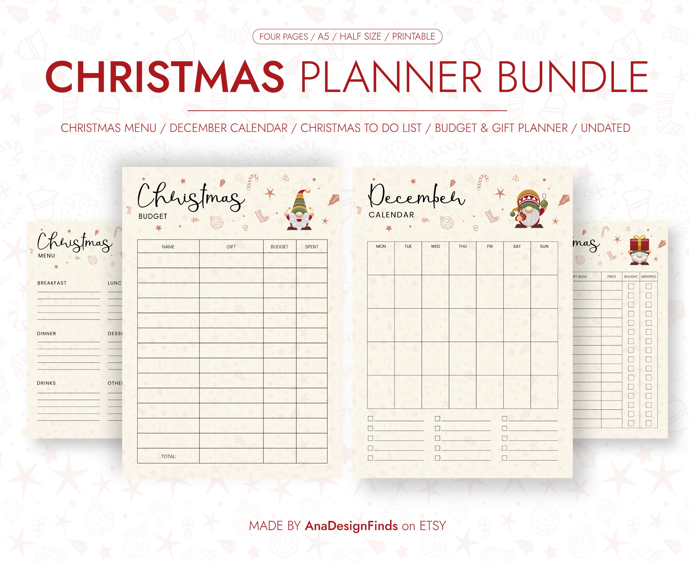 Christmas Planner Printable, Holiday Planner, Planner Bundle, Gift and ...