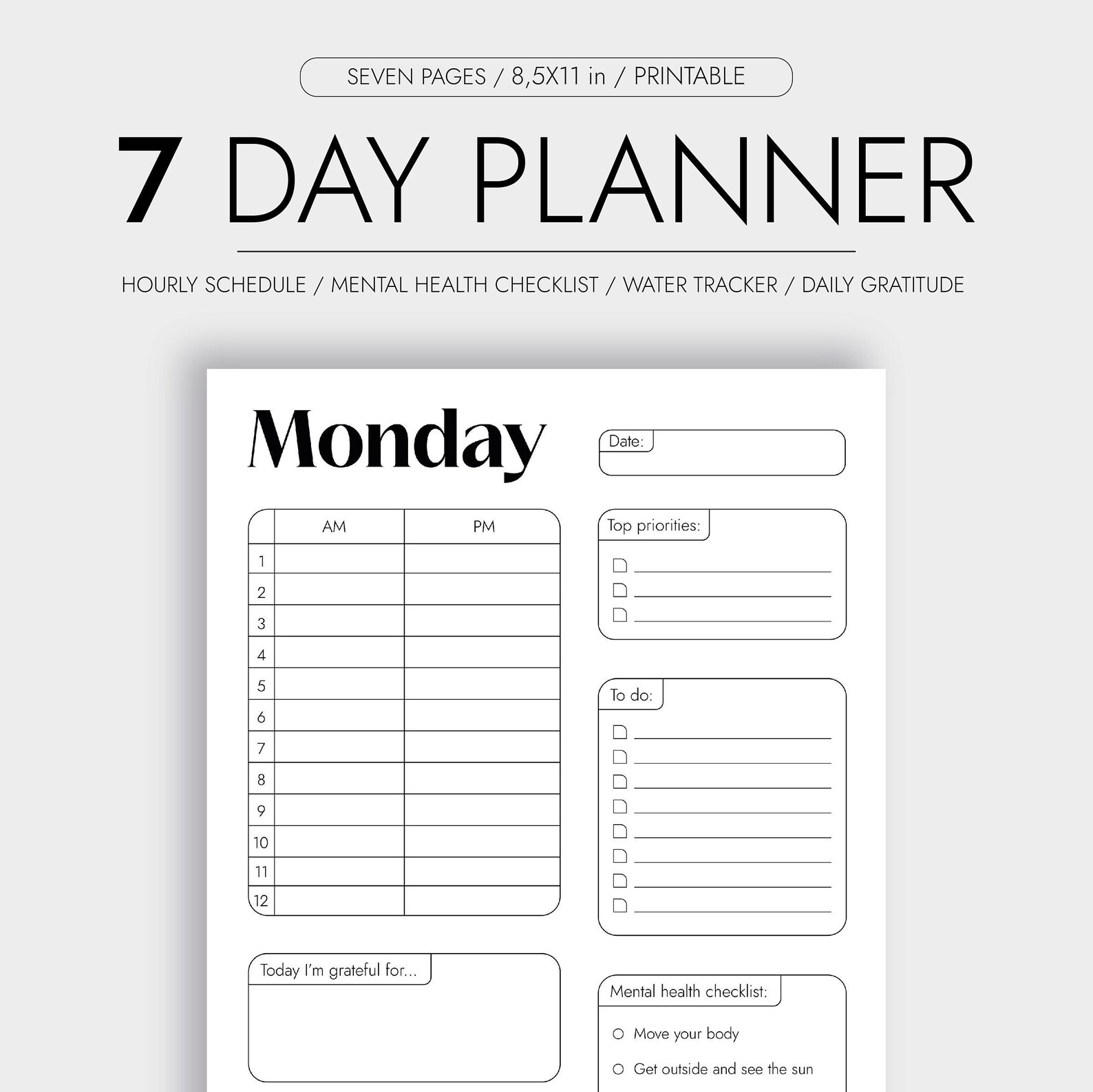 Weekly Planner Printable, Mental Health, Minimalist Weekly Schedule, to ...