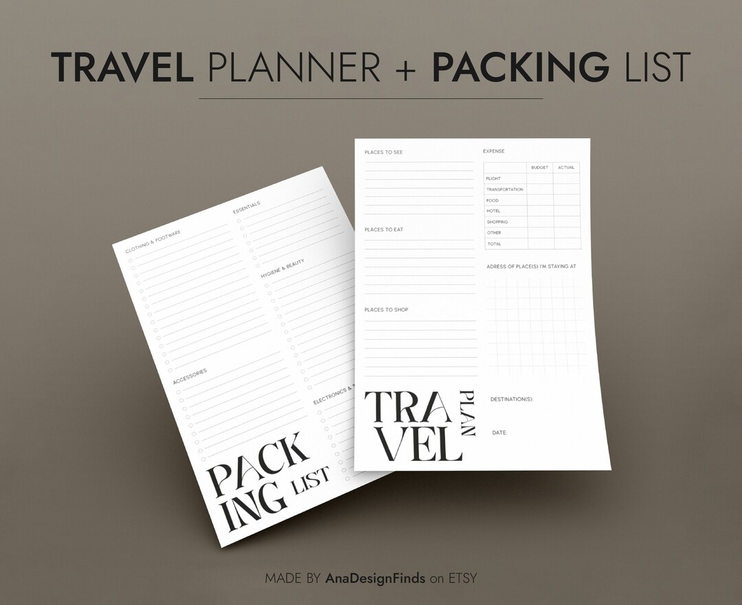 Travel Planner, Packing List, Digital Planner, Printable Planner, to Do ...