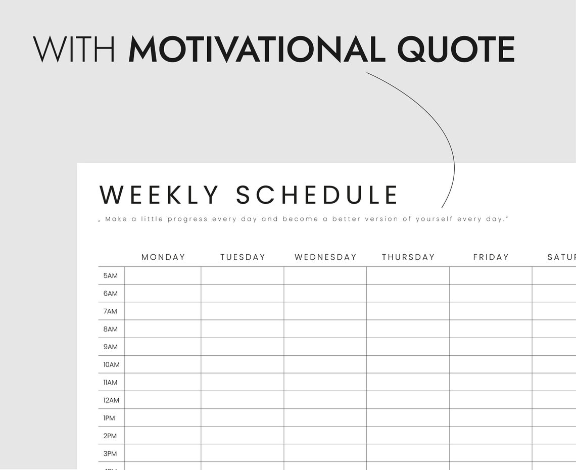 Hourly Weekly Schedule, Printable Planner, Daily Planner, Digital ...