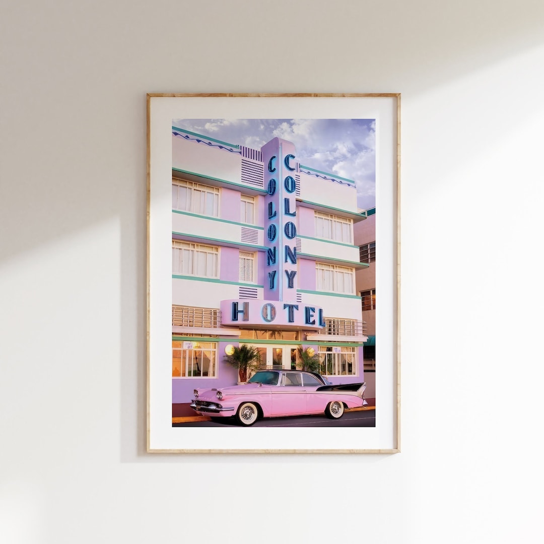Pink Car Miami Beach Hotel Print, Instant Digital Download, Retro 50's ...