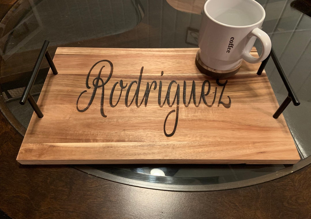 Custom Engraved Acacia Serving Tray With Handles. Wood Serving Tray ...