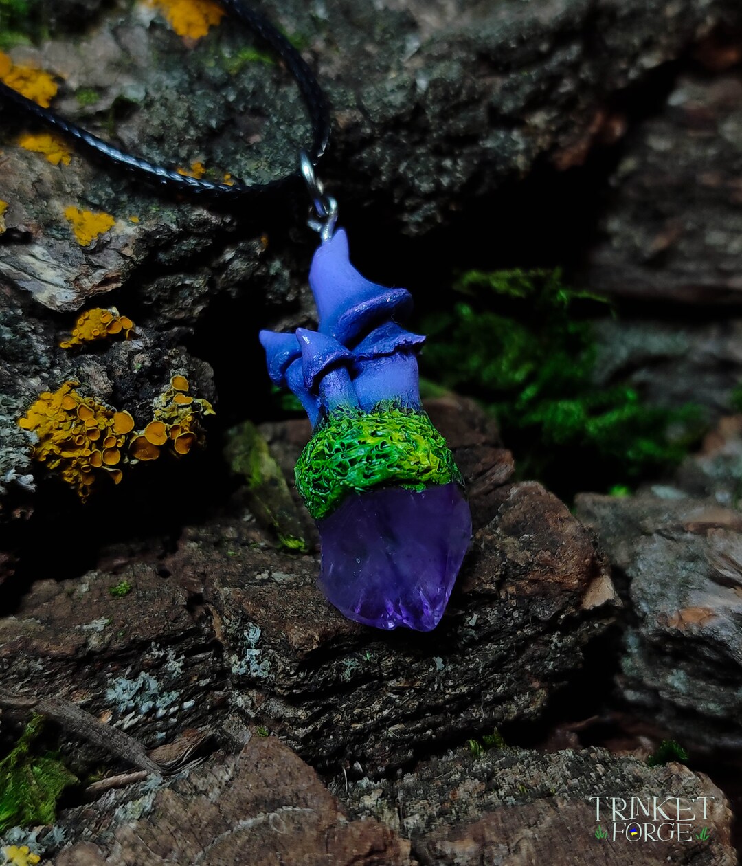 Mushrooms Amethyst Pendant | Handmade Witch Necklace | Polymer Clay ...