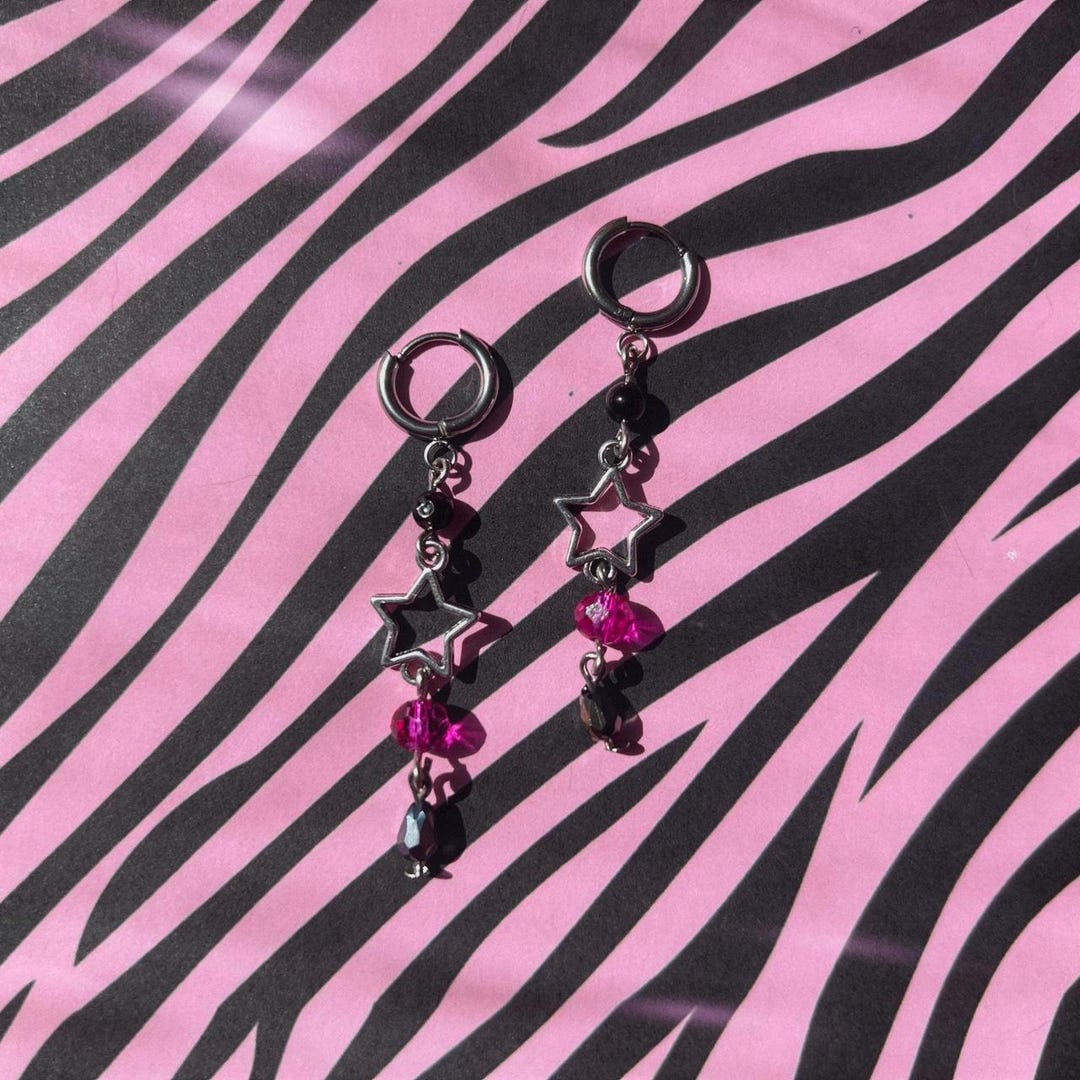 The “digital Princess” Earrings | 2000s Emo Scene Inspired Pink Black ...