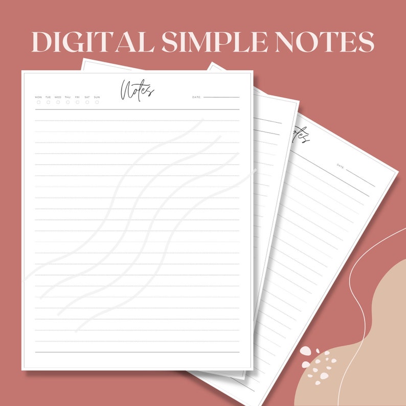 Simple Lined Notes Digital Download, Productivity Tool for Digital Use ...