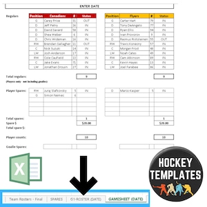 Hockey Score Sheet Template, Team Roster, Player Management, Spare List ...