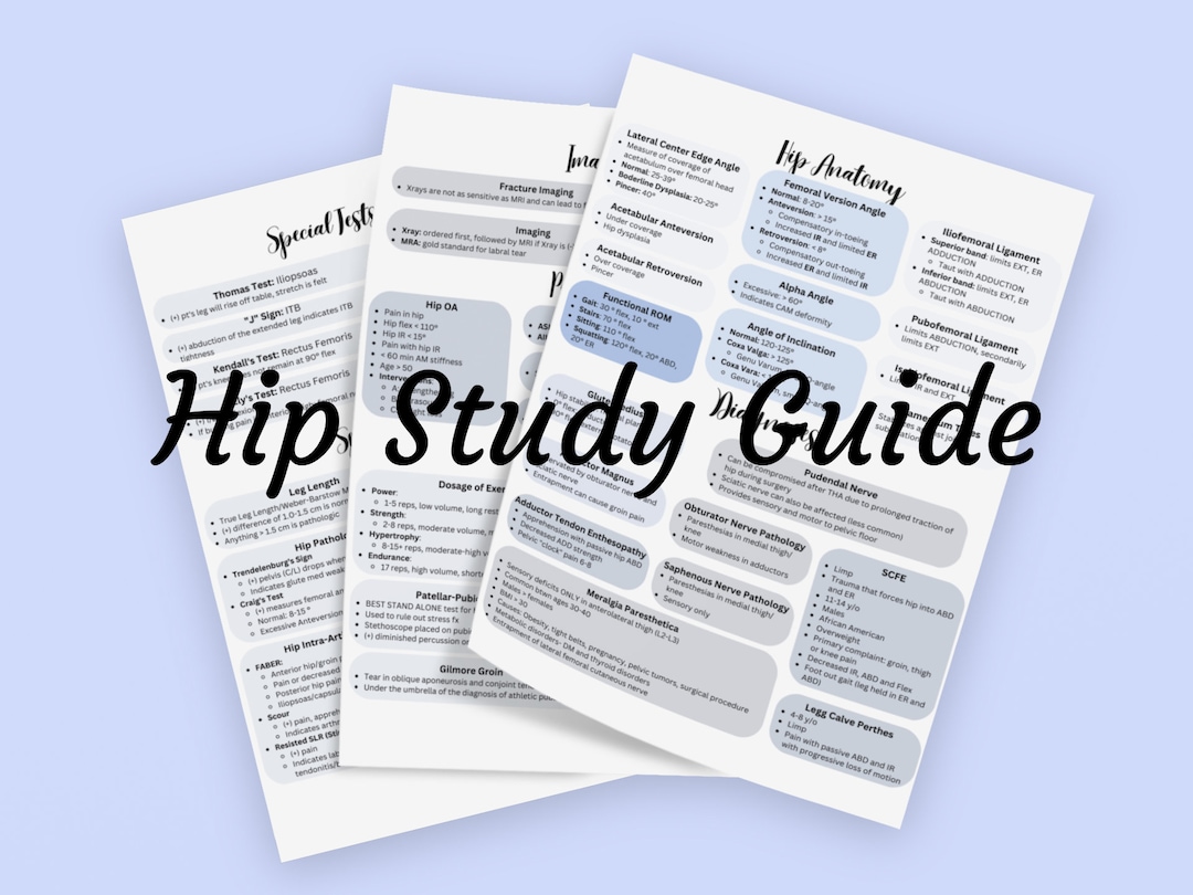 5 Page Physical Therapy Hip Study Guide for OCS Exam - Etsy
