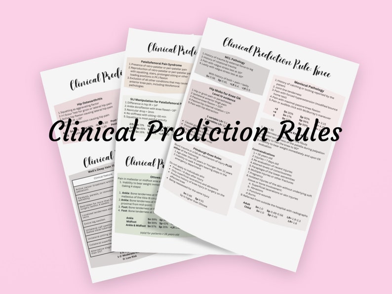 7 PAGE Clinical Prediction Rules (cpr's) for Orthopedic Physical Therapy Study Guide/cheat Sheet ...