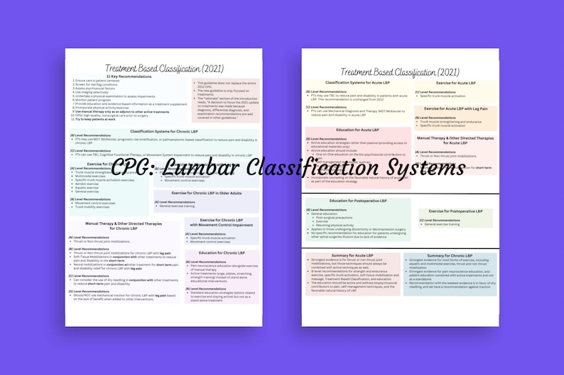 8 Page Lumbar Cpgs, ALL Treatment Based Classifications Every Created ...