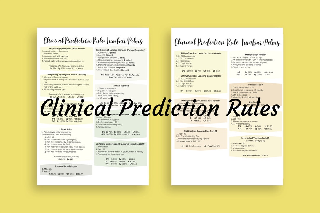 7 PAGE Clinical Prediction Rules (cpr's) for Orthopedic Physical ...