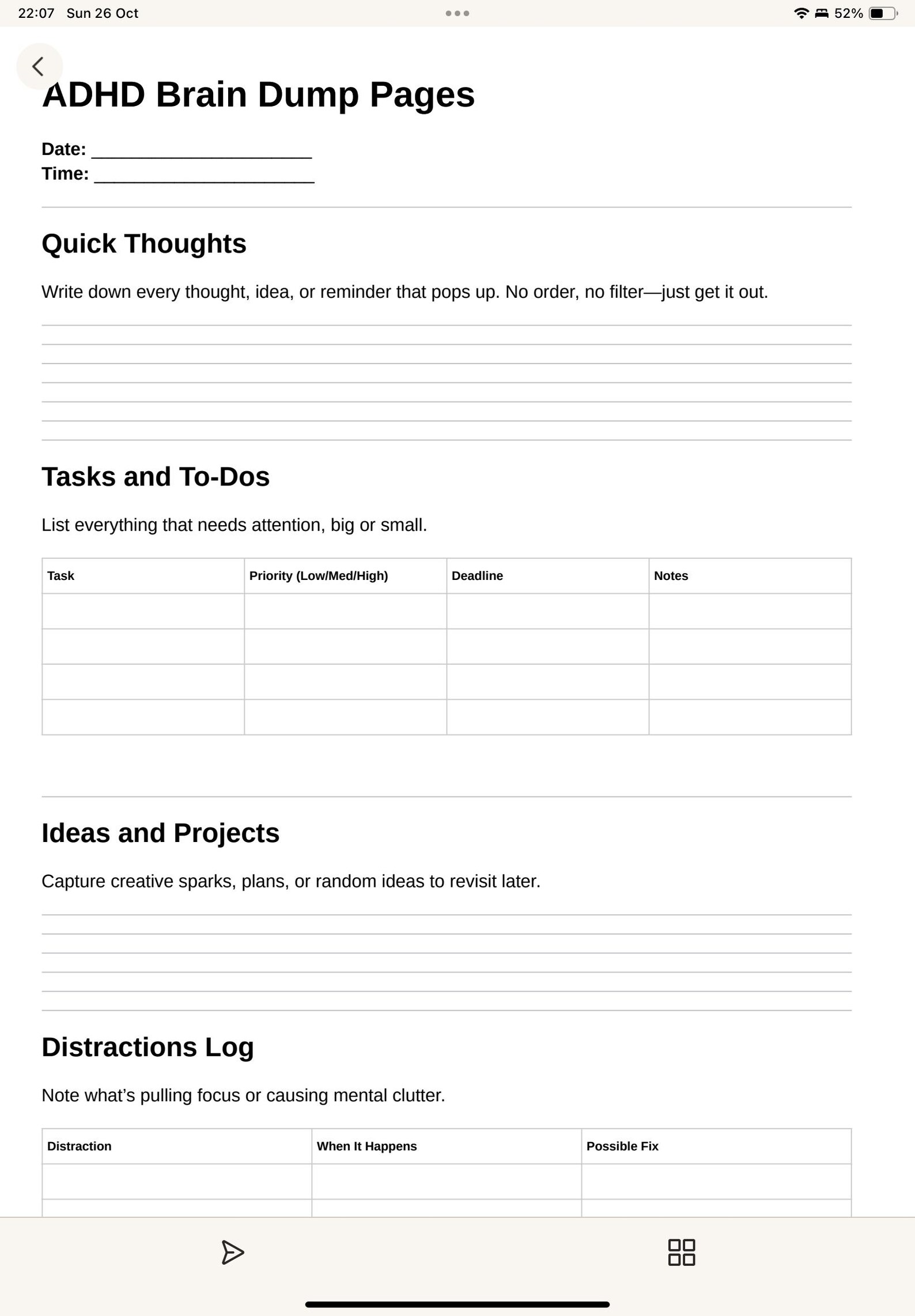 Daily ADHD Brain Dump Digital - Etsy