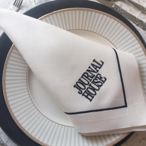 Company Logo Embroidered Luxury Linen Napkin, Custom Logo Embroidered ...