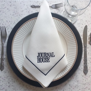 Company Logo Embroidered Luxury Linen Napkin, Custom Logo Embroidered ...