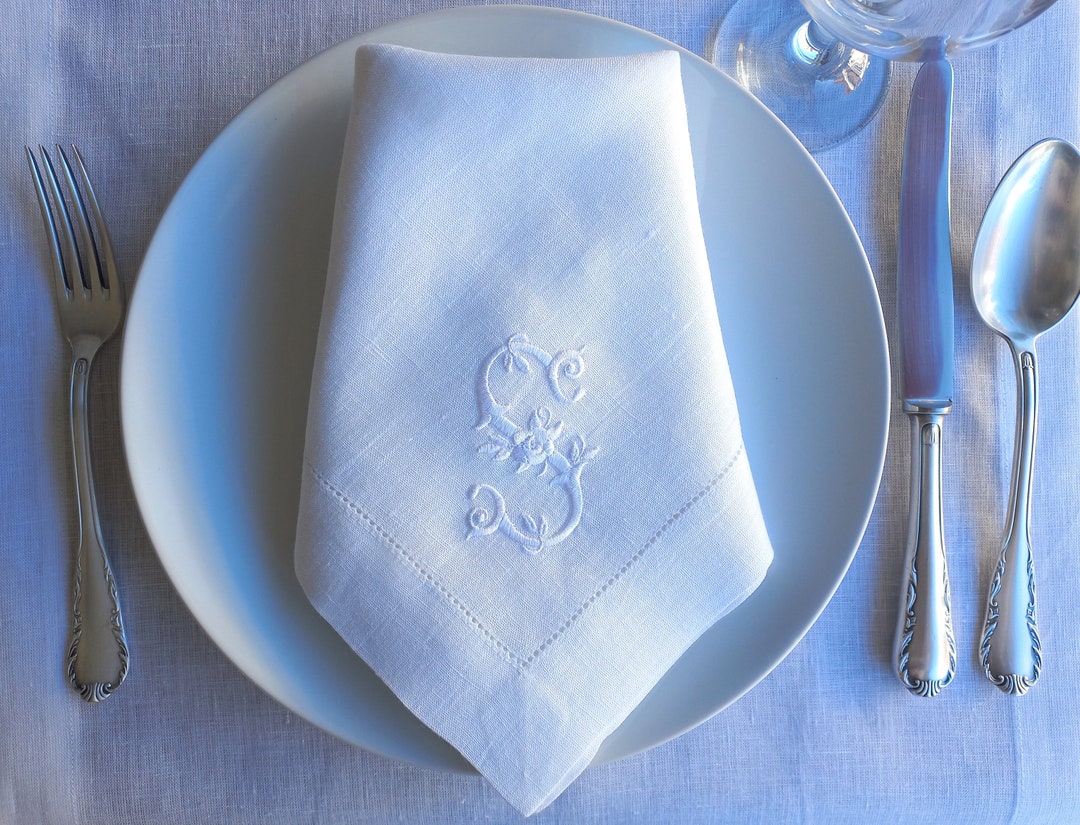 Initial Embroidered Linen Napkin, Custom Linen Napkin, Personalized ...