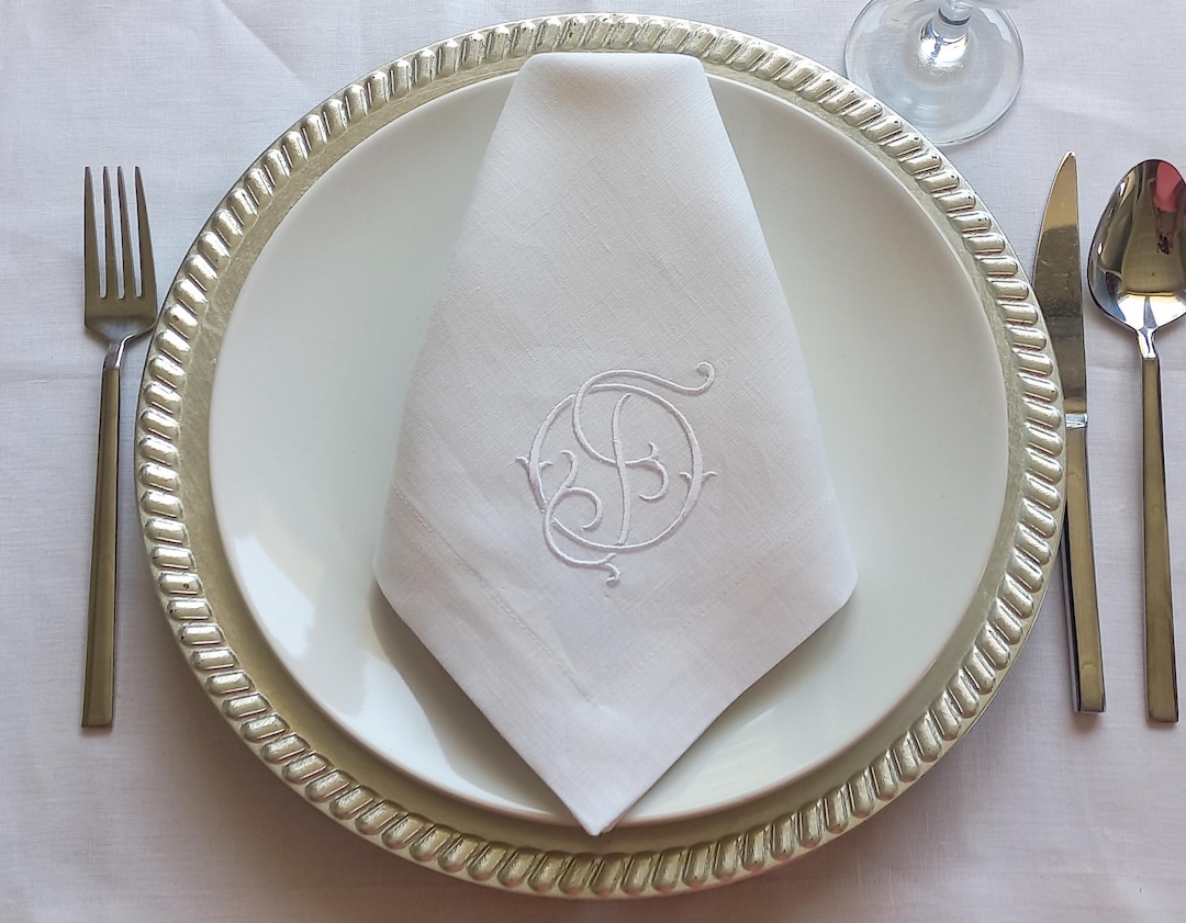 Linen Wedding Napkin Interlock Monogrammed, Double Letter Monogrammed Linen Napkin, Custom Logo ...