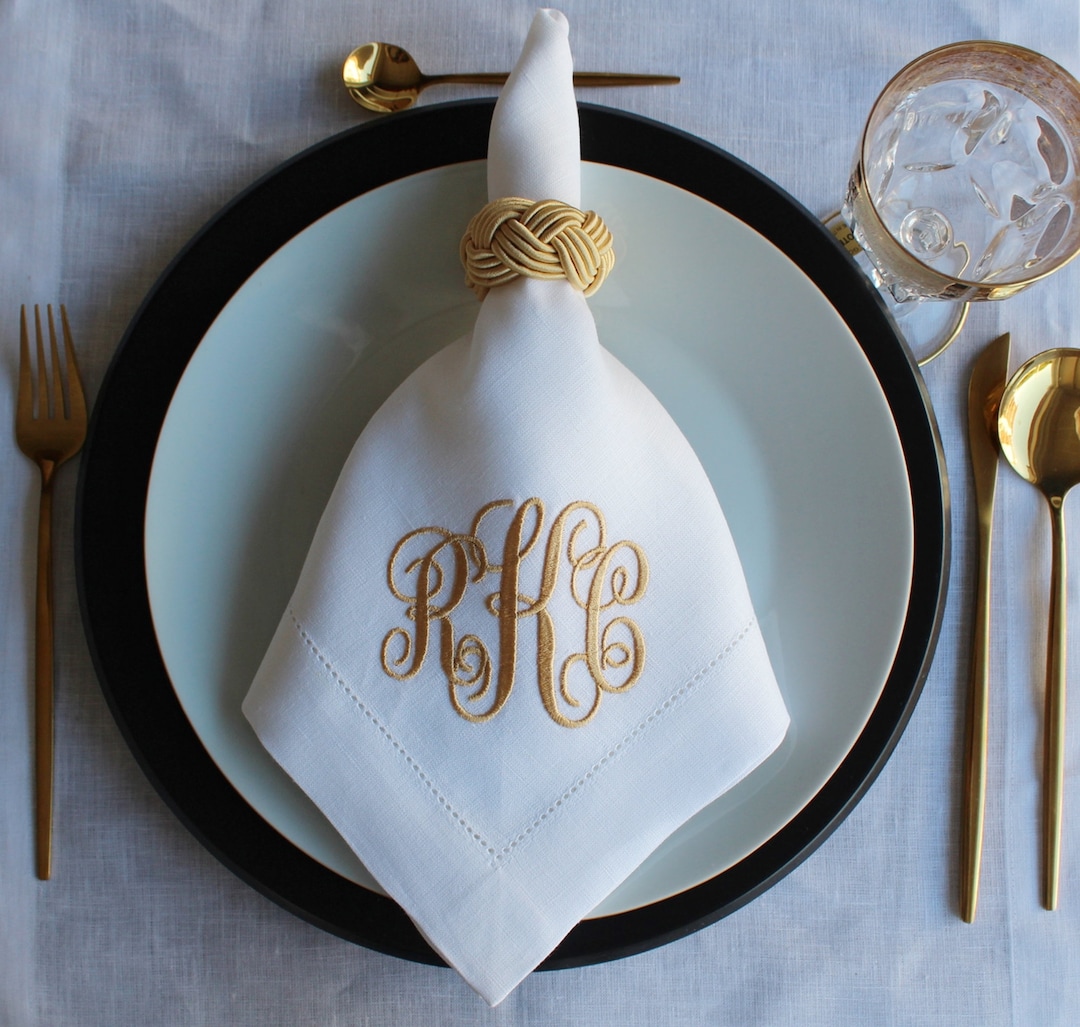 Three Letter Monogrammed Wedding Napkin, Custom Linen Napkin ...