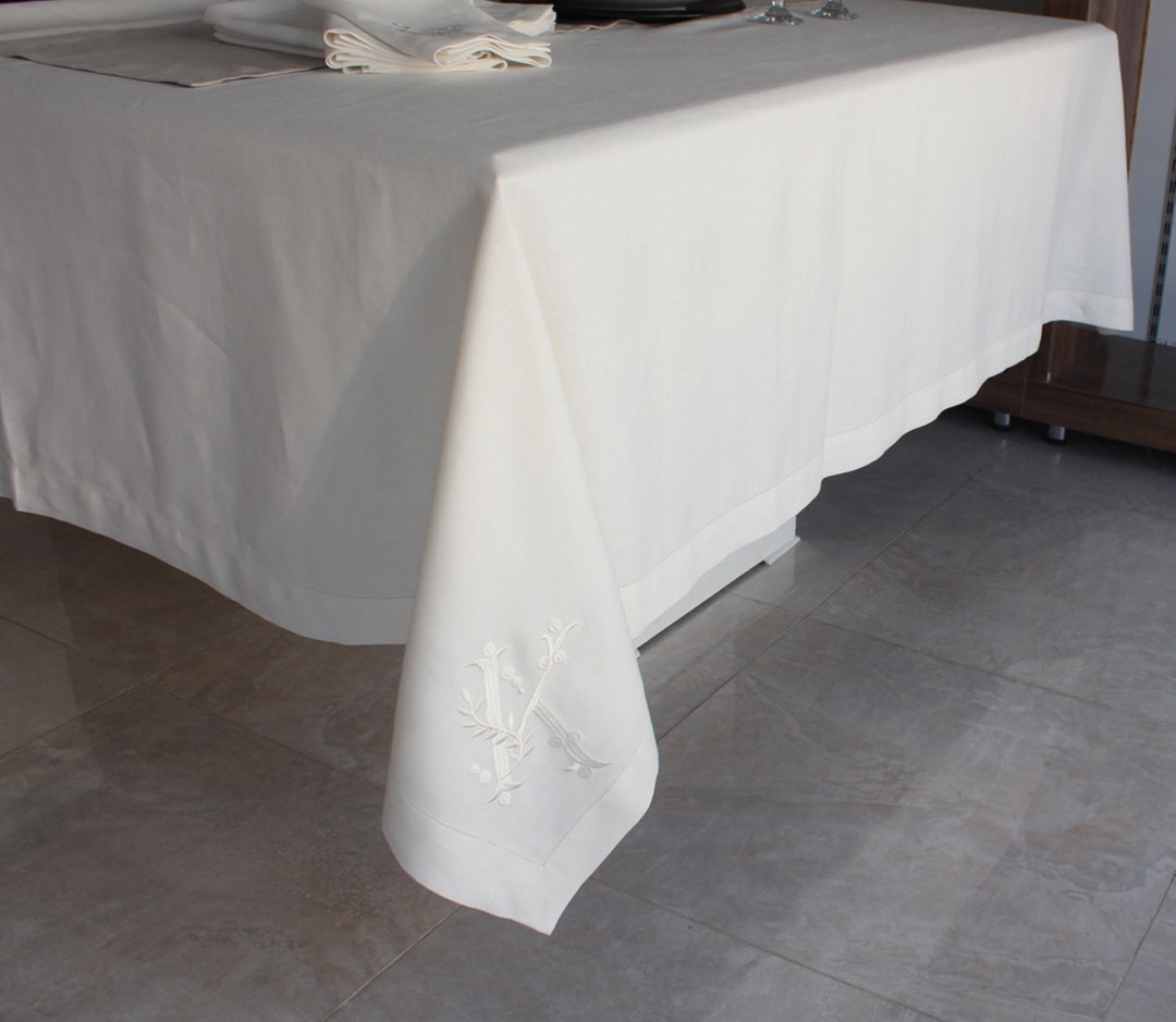 Ekstra Large Linen Tablecloth, Logo Embroidered Linen Table Cloth ...