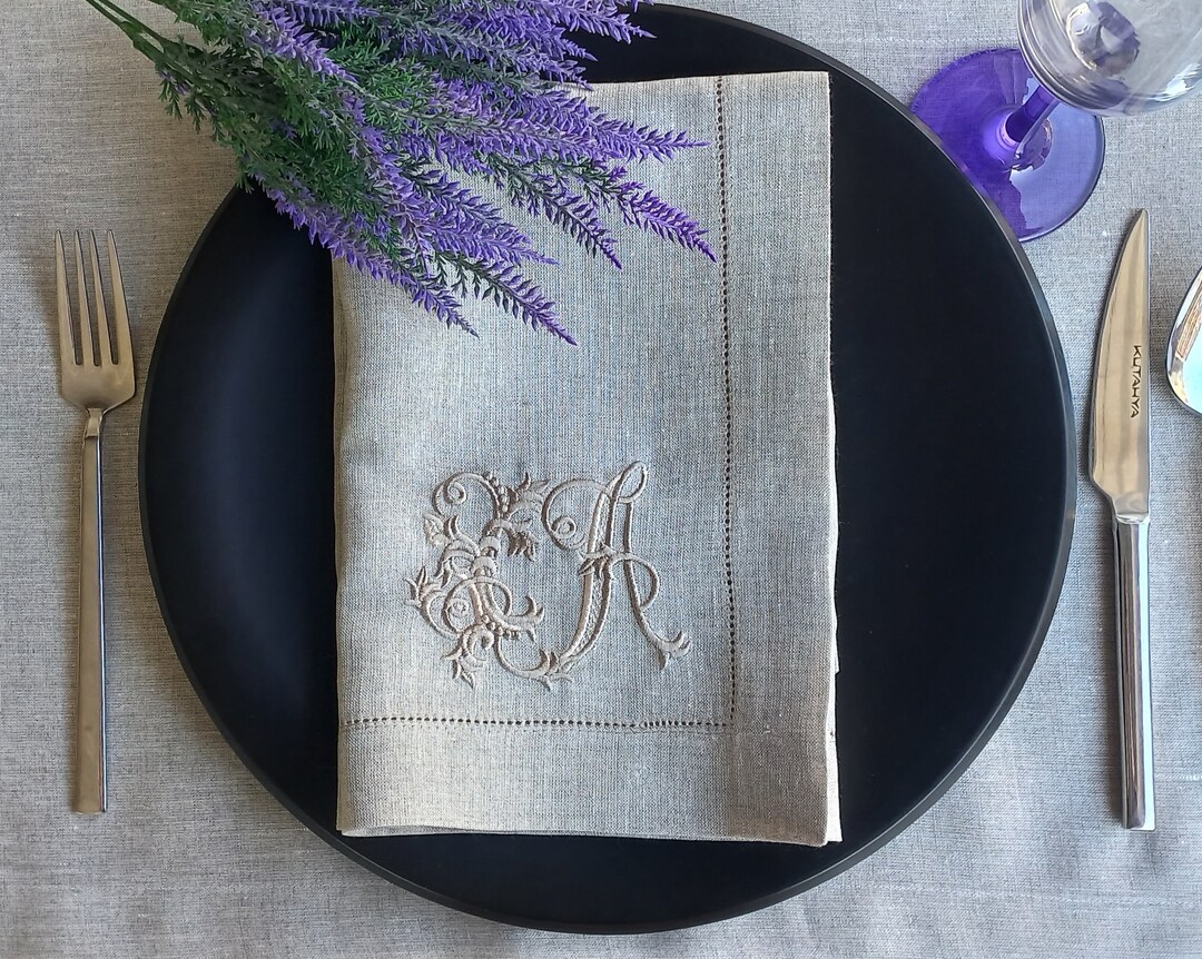 Monogrammed Linen Napkin Wedding Linen Napkin Customized - Etsy