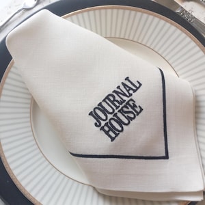 Company Logo Embroidered Luxury Linen Napkin, Custom Logo Embroidered ...