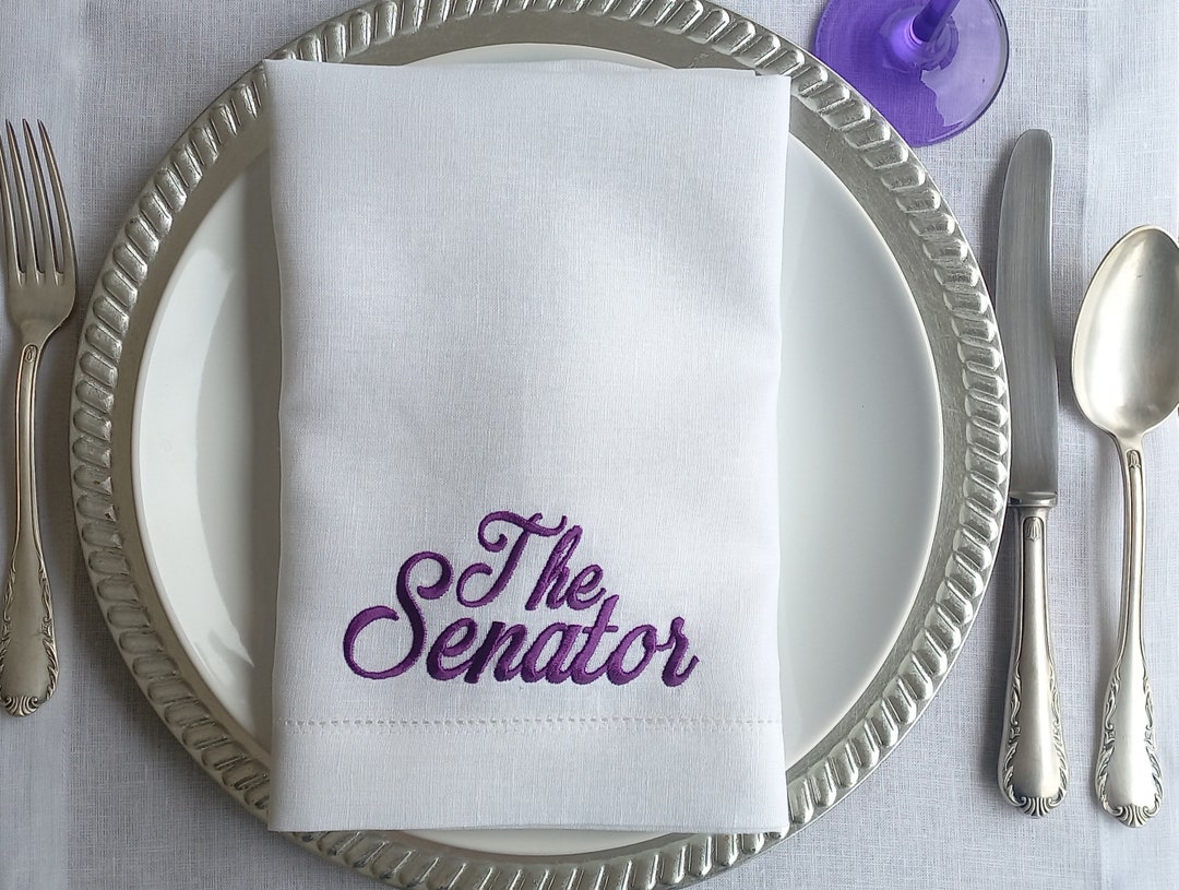 Name Embroidered Linen Napkin, Family Embroidered Linen Dinner Napkin ...