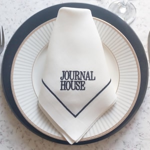 Company Logo Embroidered Luxury Linen Napkin, Custom Logo Embroidered ...