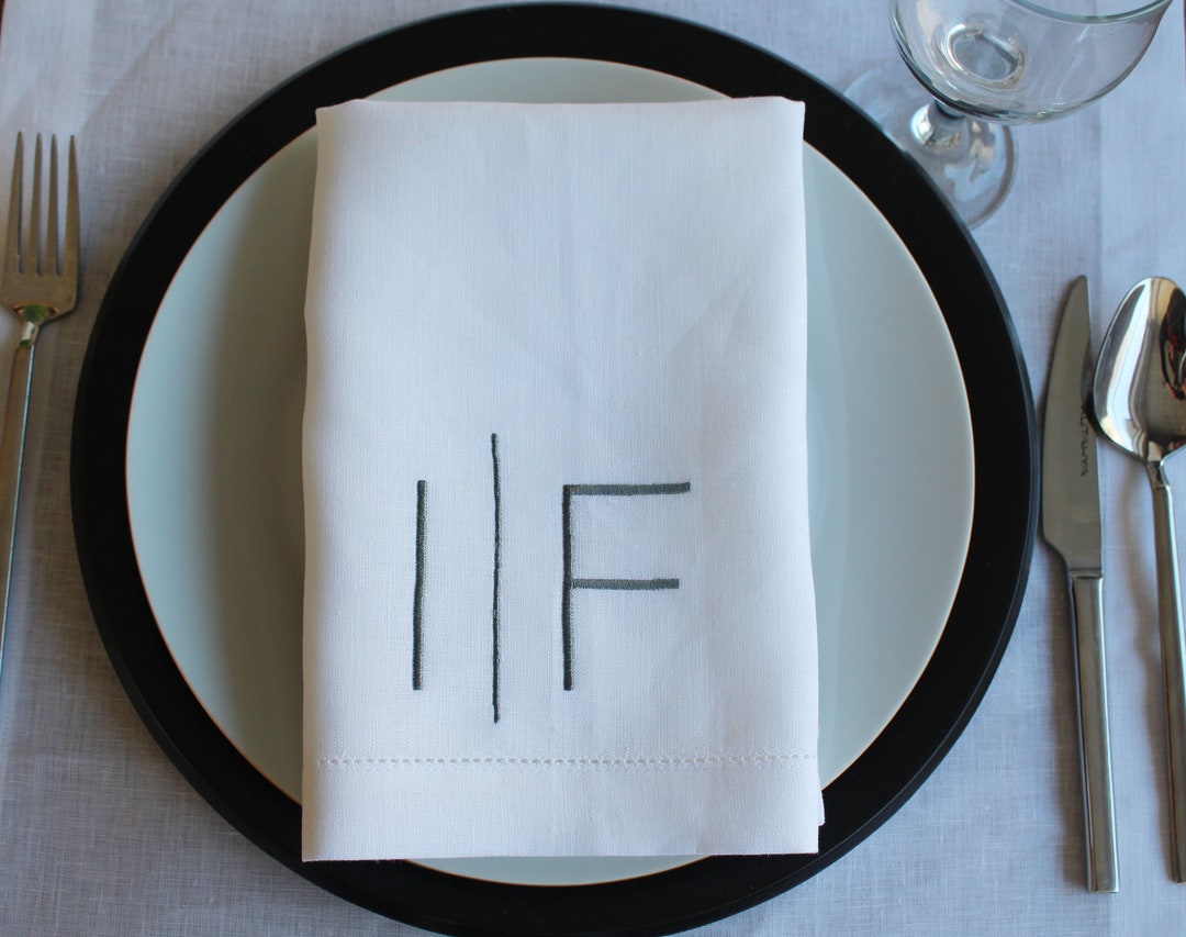 Thin Block Monogrammed Linen Napkin, Double Lettered Linen Wedding ...