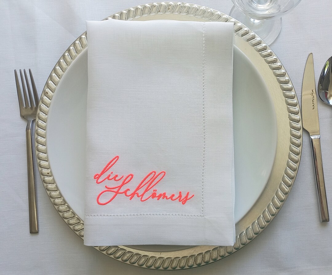 Neon Monogrammed Linen Napkin, Neon Embroidered Wedding Napkin, Luxury ...