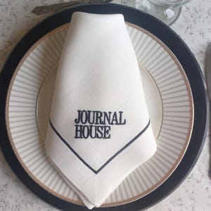 Company Logo Embroidered Luxury Linen Napkin, Custom Logo Embroidered ...