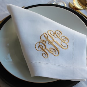 Three Letter Monogrammed Wedding Napkin, Custom Linen Napkin ...