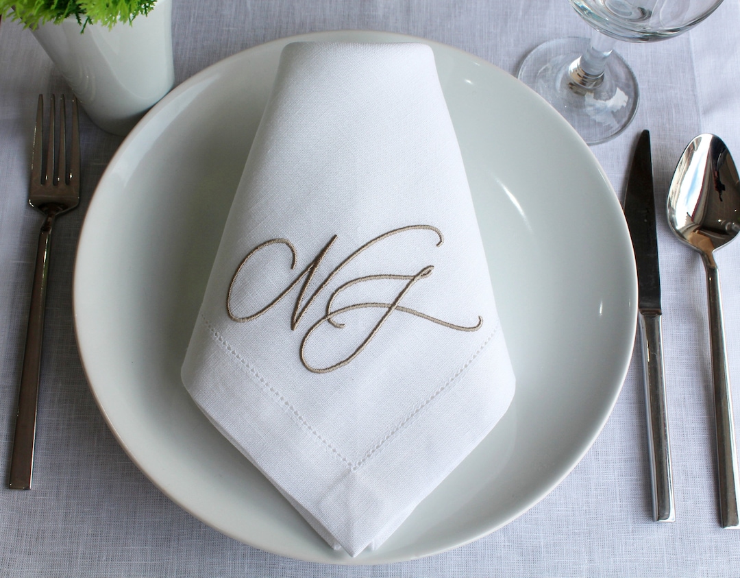 Custom Logo Embroidered Luxury Linen Napkin, Personal Logo Embroidered ...