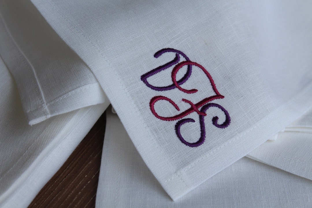 Embroidered Luxury Linen Handkercief, Personal Logo Embroidered Linen ...