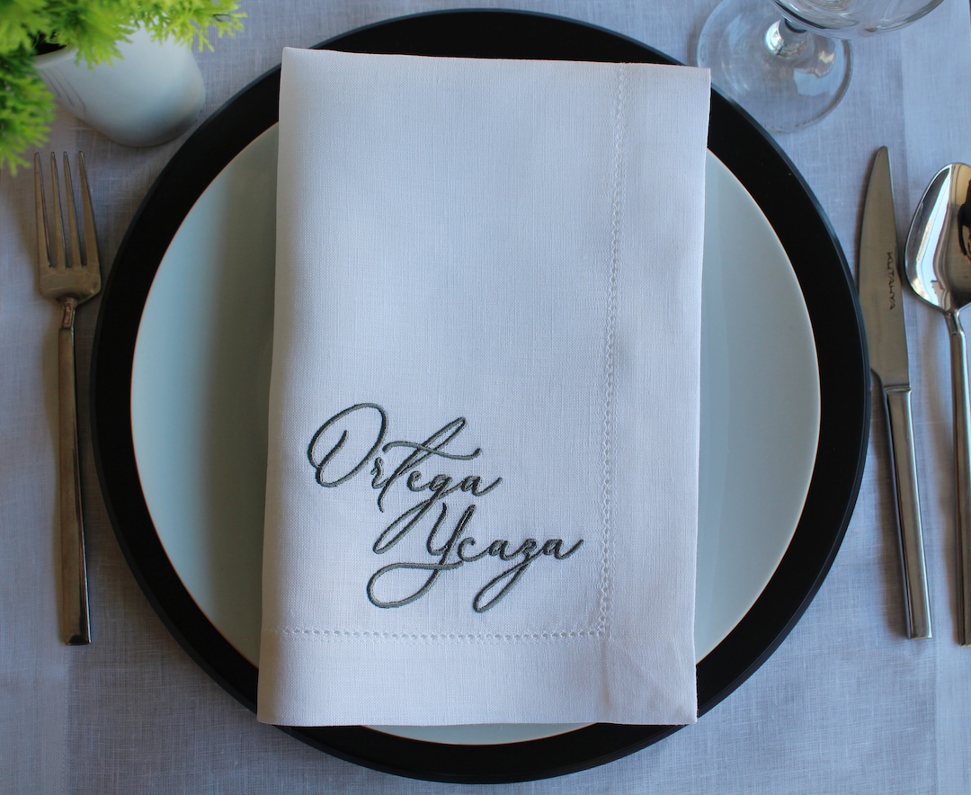 Name Embroidered Linen Napkin, Customized Linen Napkin, Family ...