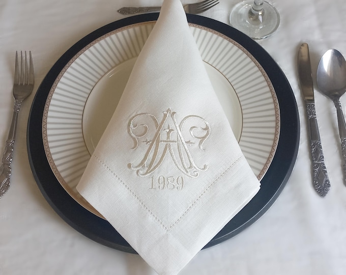 Custom Logo Embroidered Luxury Linen Napkin, Personal Logo Embroidered ...