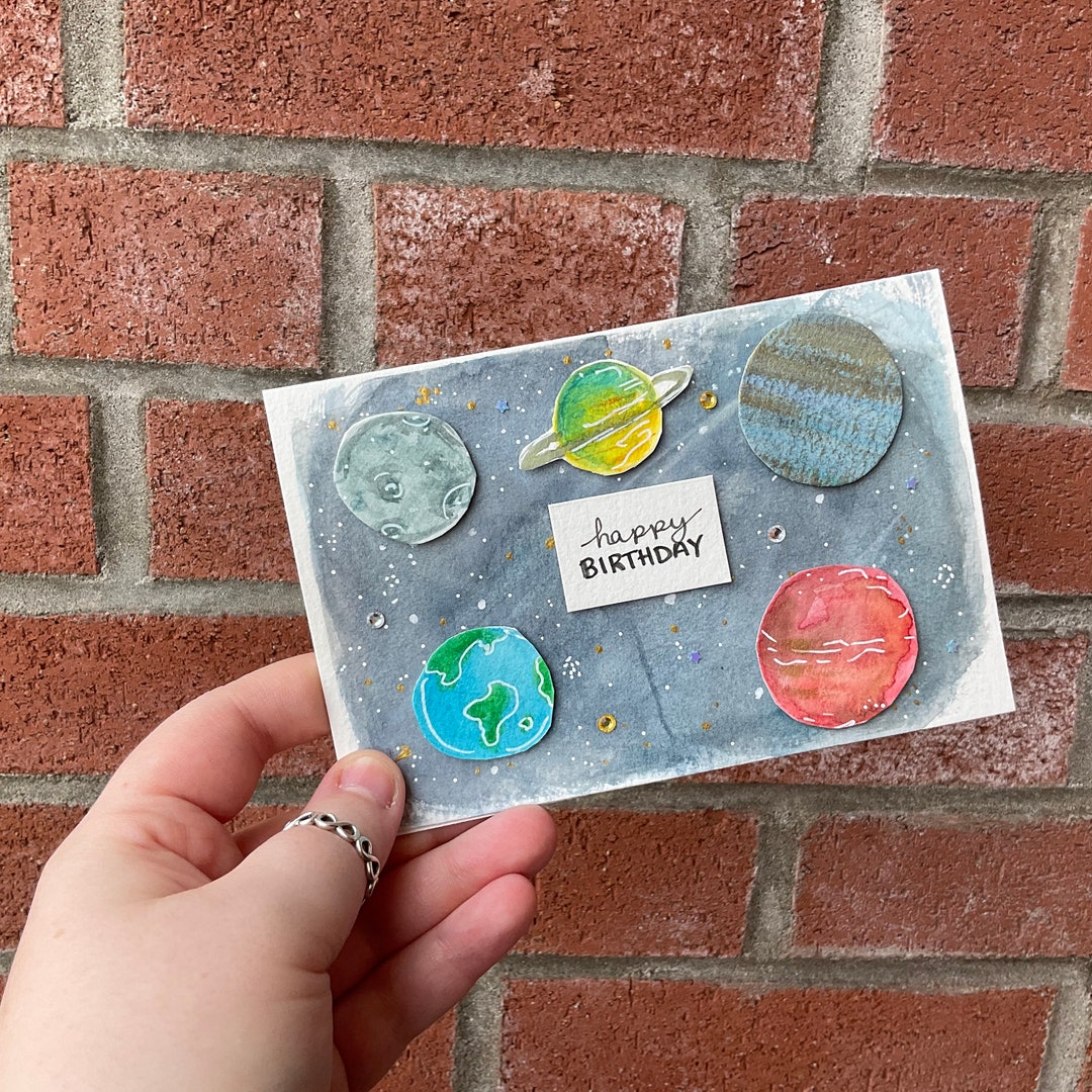 Outer Space Birthday Card Individually Handmade Watercolour 4 X 6 Blank ...